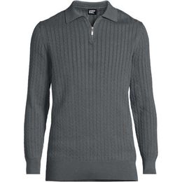 LANDS' END Baumwoll-Pullover mit Polokragen und Zipper, Herren,  Grau, Baumwolle, by Lands' End