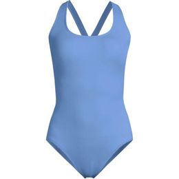 LANDS' END Komfort-Badeanzug mit gekreuzten Tr&auml;gern, hohes Bein, Damen,  Blau, Nylon-Mischung, by Lands' End