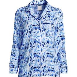 LANDS' END Gemustertes Pyjamahemd aus reinem Baumwoll-Flanell, Damen,  Blau, Baumwolle, by Lands' End