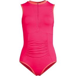 LANDS' END Badeanzug mit Rei&szlig;verschluss, hoher Ausschnitt, Damen,  Pink, Elasthan/Nylon-Mischung, by Lands' End