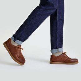 LANDS' END Schn&uuml;rschuhe mit Mokassin-Naht, Herren,  Braun, Leder/Rauleder, by Lands' End
