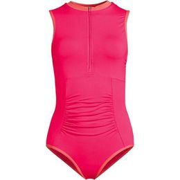 LANDS' END Badeanzug mit Rei&szlig;verschluss, hoher Ausschnitt, Damen,  Pink, Elasthan/Nylon-Mischung, by Lands' End