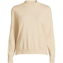 LANDS' END Stehkragenpullover mit &Auml;rmelkn&ouml;pfen, Damen,  Beige, Polyester/Nylon/Viskose, by Lands' End