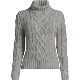 LANDS' END Zopfmuster-Rollkragenpullover DRIFTER, Damen,  Grau, Baumwolle, by Lands' End