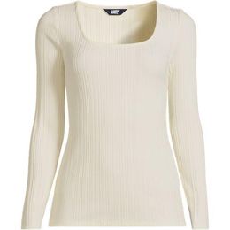 LANDS' END Baumwoll/Modal-Rippshirt mit eckigem Ausschnitt, Damen,  Wei&szlig;, by Lands' End
