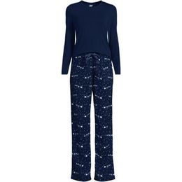 LANDS' END Flanell Pyjama-Set mit gemusterter Hose, Damen,  Blau, Elasthan/Baumwoll-Mischung/Baumwolle Modal, by Lands' End