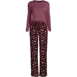LANDS' END Flanell Pyjama-Set mit gemusterter Hose, Damen,  Rot, Elasthan/Baumwoll-Mischung/Baumwolle Modal, by Lands' End