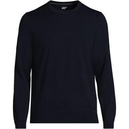 LANDS' END Rundhals-Pullover aus Baumwoll-Feinstrick, Herren,  Blau, Baumwolle, by Lands' End
