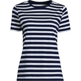 LANDS' END Supima Kurzarm-Shirt mit rundem Ausschnitt, Damen,  Blau, Baumwolle, by Lands' End