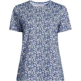 LANDS' END Supima Kurzarm-Shirt mit rundem Ausschnitt, Damen,  Blau, Baumwolle, by Lands' End
