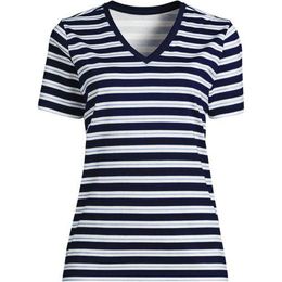 LANDS' END Supima Kurzarm-Shirt mit V-Ausschnitt, Damen,  Blau, Baumwolle, by Lands' End