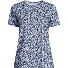 LANDS' END Supima Kurzarm-Shirt mit rundem Ausschnitt, Damen,  Blau, Baumwolle, by Lands' End