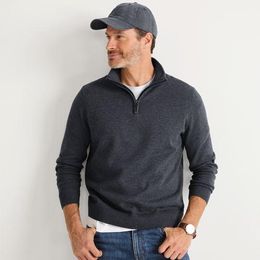 LANDS' END Troyer-Pullover aus Baumwoll-Feinstrick, Herren,  Grau, Baumwolle, by Lands' End