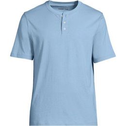 LANDS' END Kurzarm-Super-T Henleyshirt, Herren,  Blau, Baumwolle, by Lands' End