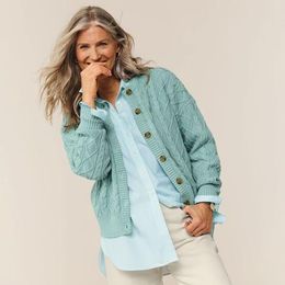 LANDS' END Zopfmuster-Cardigan DRIFTER, Damen,  Gr&uuml;n, Baumwolle, by Lands' End
