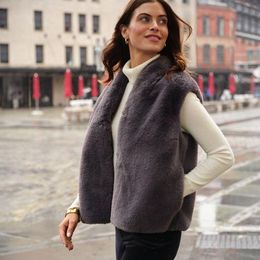 LANDS' END Webpelz-Weste, Damen,  Grau, Polyester, by Lands' End