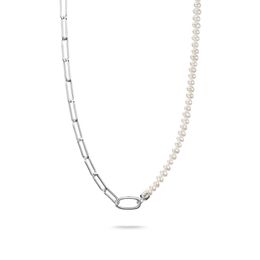 Charm-Kette Thomas Sabo "Charm Club Connect: Perlen und Paperclip mit einem Connect Link" Gr. 45, bunt (silberfarben, wei&szlig;), Halsketten, Damen, 45, Perlen Silber 925 (recycelt), B: 16,5mm, Perlen, Silber 925 (recycelt), mit S&uuml;&szlig;wasserzuchtperle, B:16,5mm