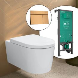 Hansgrohe LivaFine Wand-WC mit AquaFall Flush, Komplett-SET mit iFrame Vorwandelement und Element E Bet&auml;tigungsplatte, 61187450+66003140#SET,