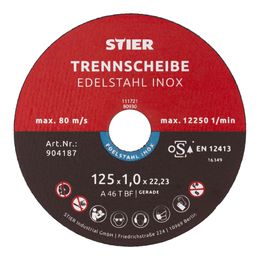 STIER Trennscheibe Edelstahl 125 x 1,0 x 22,23 mm, Form gerade, 25 St&uuml;ck (904187)