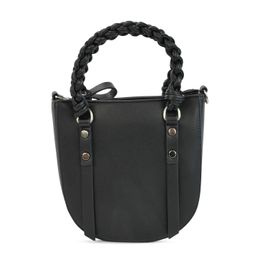 Schultertasche Harpa "HAYA", Damen, Gr. B/H/T: 19cm x 20cm x 19cm, schwarz, Polyurethan (PU), unifarben, Taschen Schultertasche, in abgerundeter Form mit geflochtenem Henkel