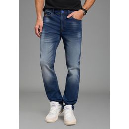 Jogg Pants Kangaroos, Herren, Gr. 38, L&auml;nge 34, dunkelblau used, Denim/Jeans, Obermaterial: 65% Baumwolle, 33% Polyester, 2% Elasthan, unifarben, straight fit lang, Jeans, Straight-Fit, normale Leibh&ouml;he, mit Knopf-Applikation