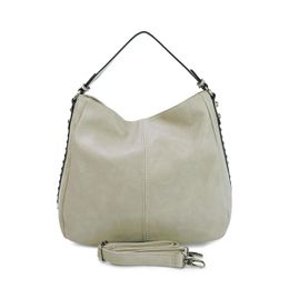 Schultertasche Harpa "ALANIS", Damen, Gr. B/H/T: 14cm x 32cm x 44cm, hellgrau, Polyurethan (PU), unifarben, Taschen Schultertasche, mit seitlicher Flecht-Struktur