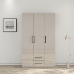 Kleiderschrank OTTO HOME "Sylt Schlafzimmerschrank Garderobe Schrank Bestseller hochglanz", sandgrau, B:120cm H:200cm T:52cm, FSC-zertifizierter Holzwerkstoff, Schr&auml;nke, Kleiderschrank, Dreht&uuml;renschrank mit perfekter Innenausstattung, Breite 120cm