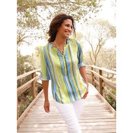 Schlupfbluse Casual Looks, Damen, Gr. 40, pistazie, eisblau, gestreift, 100% Viskose, gemustert, gestreift, mehrfarbig, Rundhals, Blusen Schlupfbluse