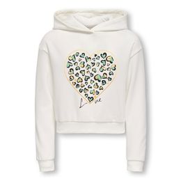 KIDS Only M&auml;dchen Kapuzensweatshirt "KOGCOOPER LIFE LOV E LS HOOD FR SWT"cloud dancer print:heart, aqua foam, gold, Gr. 146, bedruckt, unifarben,