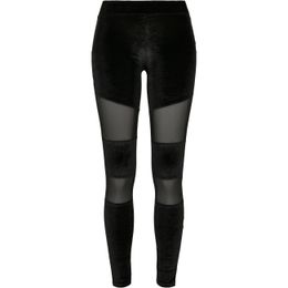 Leggings Urban Classics "Urban Classics Damen Ladies Velvet Tech Mesh Leggings", Damen, Gr. M, US-Gr&ouml;&szlig;en, schwarz, 92% Polyester, 8% Elasthan, unifarben, skinny fit, Hosen Leggings
