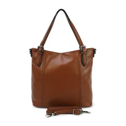 Schultertasche Harpa "LUGANA", Damen, Gr. B/H/T: 13cm x 31cm x 40cm, cognac, Polyurethan (PU), unifarben, Taschen Schultertasche, mit stylischen Ziern&auml;hten