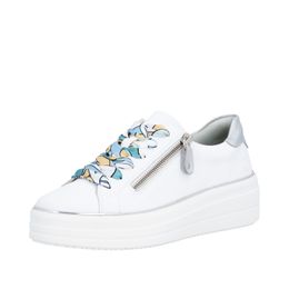 Plateausneaker Remonte, Damen, Gr. 42, wei&szlig;, perlmutt, Leder, unifarben mit Farbeinsatz, Schuhe Plateausneaker, Freizeitschuh, Halbschuh, Schn&uuml;rer mit Wechselfu&szlig;bett