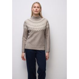 Strickpullover Street One, Damen, Gr. 46, sandstone mocha meliert, Web, 37% Baumwolle, 34% Polyacryl, 26% Polyester, 3% Elasthan, Strukturmuster, regular fit normal, hoch geschlossener Ausschnitt, B&uuml;ndchen, Pullover Strickpullover, im soften Baumwoll-Mix