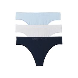 Damen Tanga "THONG 3 PK", Calvin Klein Underwear, Gr. XSshoreline, breezy blau, silber haze, Unterhosen, Mit geradem Abschluss