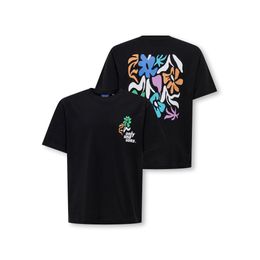 T-Shirt ONLY & SONS JUNIOR "OSJFRED LAURENT FLOW. RLX SS JRS NOOS", Jungen, Gr. 146/152, schwarz print:flower, Single Jersey, Obermaterial: 100% Baumwolle, bedruckt, unifarben, relaxed fit normal, Rundhals, Shirts T-Shirt, Baumwolle, relaxed fit