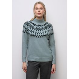Strickpullover Street One, Damen, Gr. 44, nile blau meliert, Web, 37% Baumwolle, 34% Polyacryl, 26% Polyester, 3% Elasthan, Strukturmuster, regular fit normal, hoch geschlossener Ausschnitt, B&uuml;ndchen, Pullover Strickpullover, im soften Baumwoll-Mix