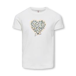 T-Shirt KIDS Only "KOGLANY-NINA LIFE LOVE S/S TOP FR JRS", M&auml;dchen, Gr. 110/116, cloud dancer print:heart, aqua foam, gold, Jersey, Obermaterial: 100% Baumwolle, unifarben, Basic normal, Rundhals, Shirts T-Shirt, mit unterschiedlichen Motiven - je nach Bodyfarbe