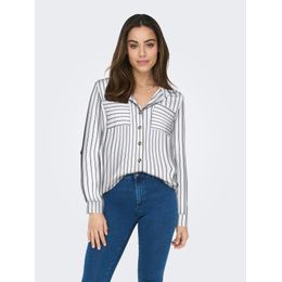 Hemdbluse Only "OnlyASMIN SHIRT L/S WVN NOOS", Damen, Gr. S (36), cloud dancer stripes:lise, Web, Obermaterial: 100% Viskose, gestreift, regular fit h&uuml;ftbedeckend, Blusen Hemdbluse