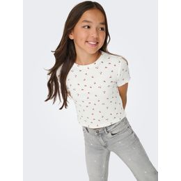 KIDS Only M&auml;dchen T-Shirt "KOGBELLA LIFE SHORT AOP S/S TOP JRS NOOS"cloud dancer aop:cherry, Gr. 158, Minimalmuster, bedruckt, Feinripp,