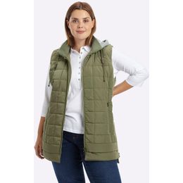 Steppweste sheego, Damen, Gr. 52, khaki, 100% Polyester, Einsatz:70% Baumwolle, 30% Polyester, Wattierung:100% Polyester, unifarben, Westen Steppweste