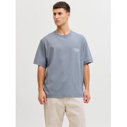 Jack & Jones Kurzarmshirt JACK & JONES "JORNORREBRO TYPO TEE SS CREW NECK NOOS", Herren, Gr. L, tradewinds print:ss 26, Jersey, Obermaterial: 100% Baumwolle, bedruckt, relaxed fit normal, Rundhals, Shirts, Baumwolle, relaxed fit