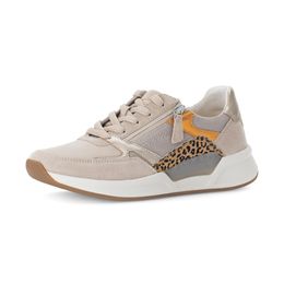 Keilsneaker Gabor Rollingsoft, Damen, Gr. 38, beige kombiniert, Schuhe, Freizeitschuh, Halbschuh, Schn&uuml;rschuh mit Kontrastbes&auml;tzen, G-Weite