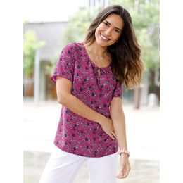 Classic Basics Damen Schlupfblusefuchsia, jeansblau, bedruckt, Gr. 46, gebl&uuml;mt, gemustert, mehrfarbig, 100% Polyester, Blusen