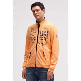 Sweatjacke CAMP DAVID, Herren, Gr. S, orange, Material: 54% Polyester, 40% Baumwolle, 6% Elasthan, bedruckt, bestickt, relaxed fit normal, hoch geschlossener Ausschnitt, eingesetzt B&uuml;ndchen, Sweatjacken Sweatjacke, mit reflektierenden Details