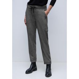 Cargohose Street One, Damen, Gr. 44, L&auml;nge 28, schwarz, Stoff, 75% Polyester, 20% Viskose, 5% Elasthan, unifarben, loose fit normal, Hosen Cargohose, mit Elastikbund und Tunnelzugb&auml;ndchen