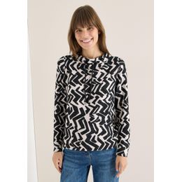 Langarmshirt Cecil, Damen, Gr. XL (44), schwarz-wei&szlig; (light greige melange), Stoff, 67% Viskose, 28% Polyester, 5% Elasthan, gemustert, normal normal, hoch geschlossener Ausschnitt, B&uuml;ndchen, Shirts Langarmshirt, mit Seitlichen Einschlitzen am Saum