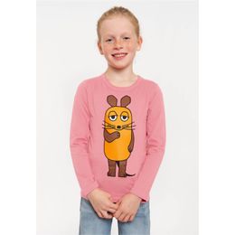 Langarmshirt logoshirt "Die Sendung mit der Maus - Die Maus", Jungen, Gr. 152, rosa, 100% Baumwolle, bedruckt, unifarben, normal, Rundhals, Shirts Langarmshirt, mit coolem Print