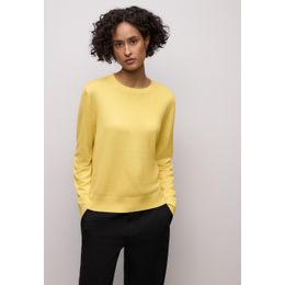 Rundhalspullover Street One, Damen, Gr. 40, bloom gelb, Stoff, 86% Viskose, 14% Polyester, unifarben, normal normal, Rundhals, Rippb&uuml;ndchen, Pullover Rundhalspullover, mit Rundhalsausschnitt
