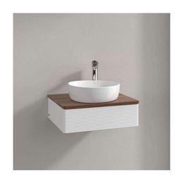 Villeroy & Boch Villeroy und Boch Antao Waschtisch-Unterschrank L07152MT mit Beleuchtung, 1 Auszug, 600 x 190 x 500 mm, Front mit Struktur, White Matt Lacquer / Warm Walnut