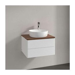 Villeroy & Boch Villeroy und Boch Antao Waschtisch-Unterschrank L18152MT mit Beleuchtung, 2 Ausz&uuml;ge, 600 x 360 x 500 mm, Front mit Struktur, White Matt Lacquer / Warm Walnut